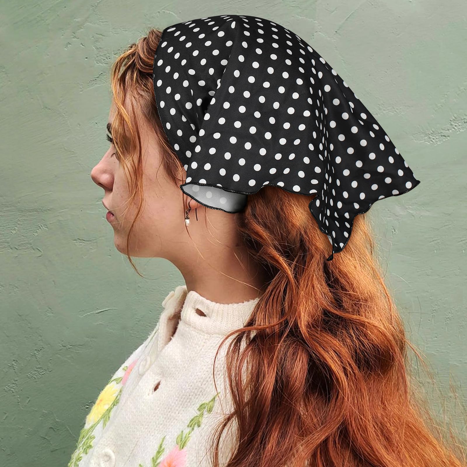 CHLINS 3 PCS Floral Hair Bandanas Kerchief Women Bandana Chiffon Scarf Triangle Kerchief with Ties Head Scarf (Polka dot (Red+Navy+Black))