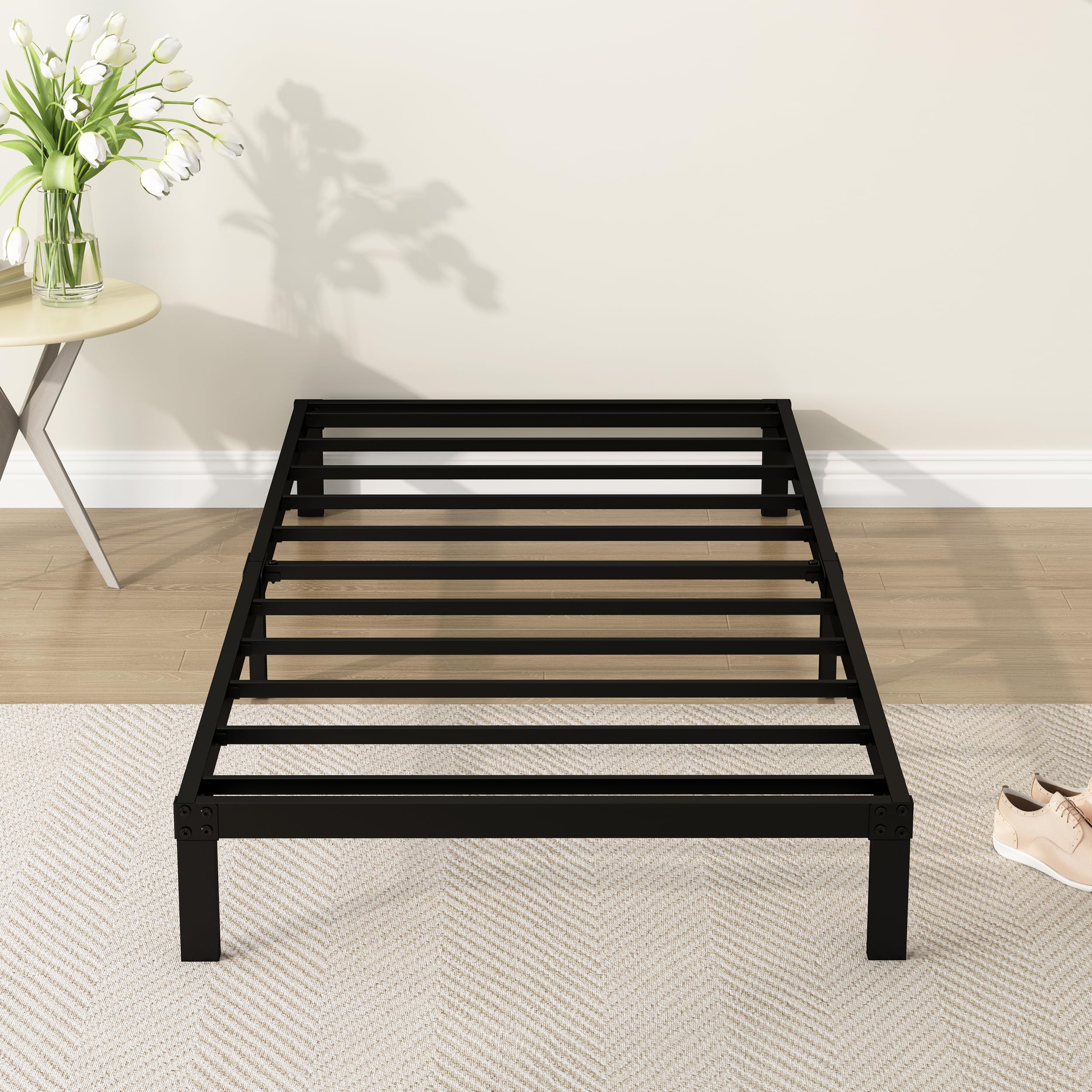 DiaOutro 9 Inch Twin Bed Frames Heavy Duty Low Profile Metal Platform No Box Spring Needed Mattress Foundation, Easy to Assembly, Noise Free, Black