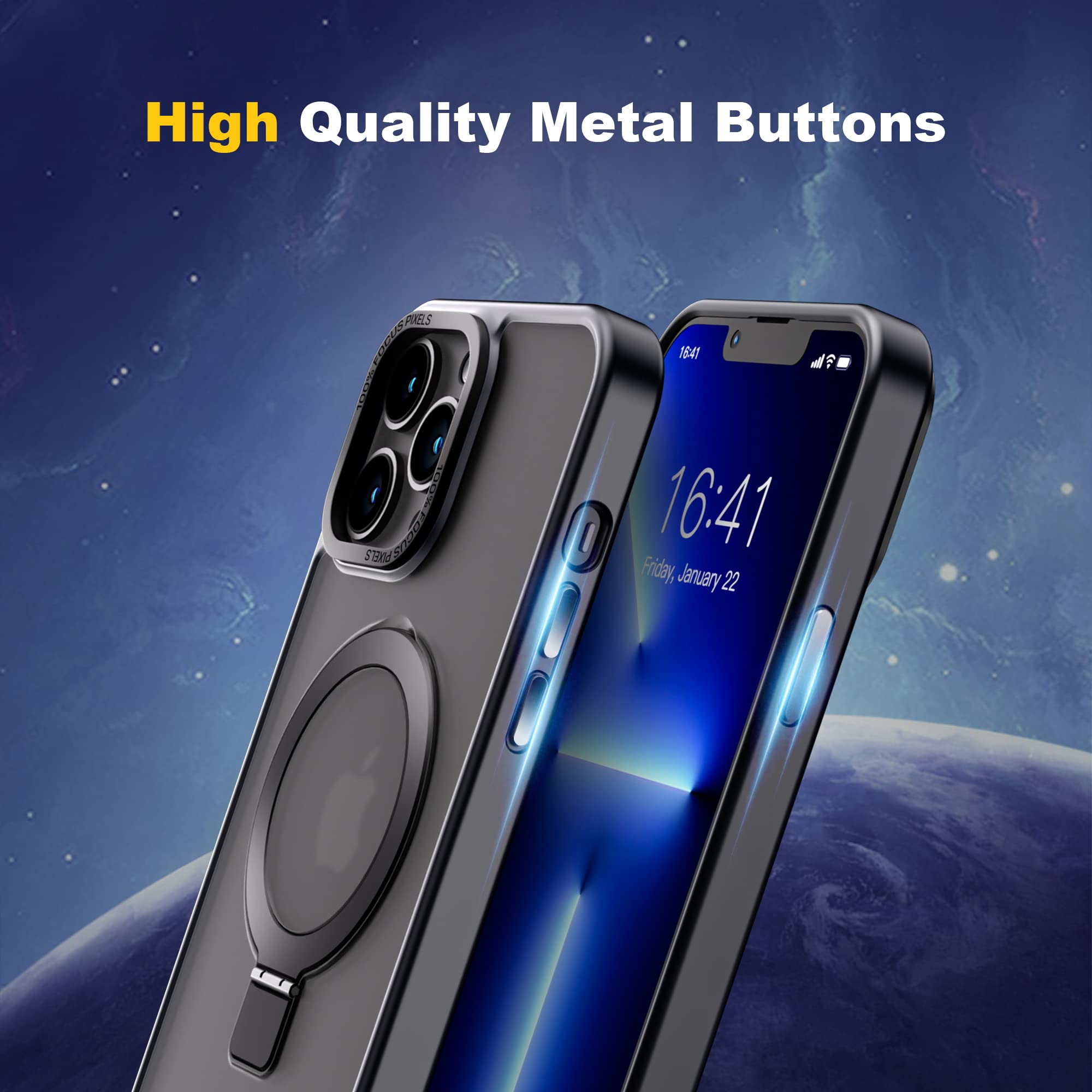 IKARY for iPhone 13 Pro Max Case with Hidden Magnetic Stand Compatible with Magsafe & Military-Grade Drop Protection - Shockproof Translucent Matte iPhone 13 Pro Max Phone Case, Black