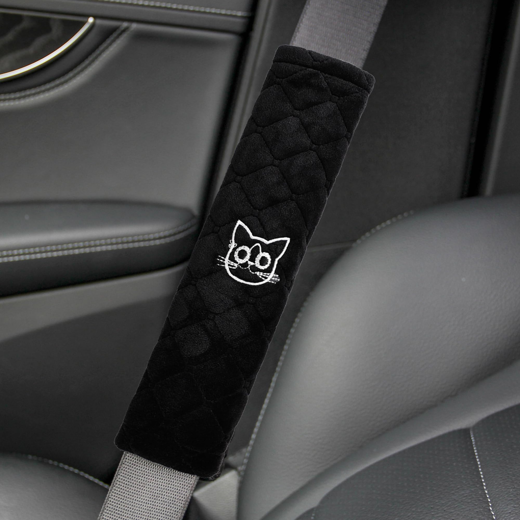 Amooca Soft Auto Seat Belt Cover Seatbelt Shoulder Pad Cushions 2 PCS for a More Comfortable Driving Universal Fit for All Cars and Backpack Black Cat