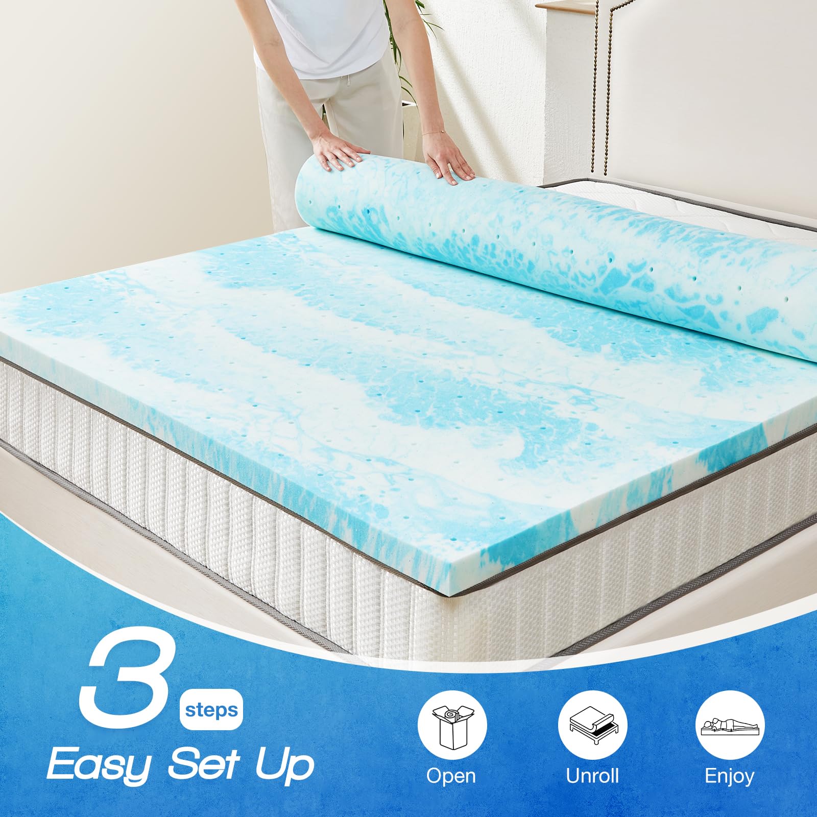 Mattress Topper Twin - 3 Inch Memory Foam Cooling Gel Swirl Infused Bed Topper for Back Pain, CertiPUR-US Certified