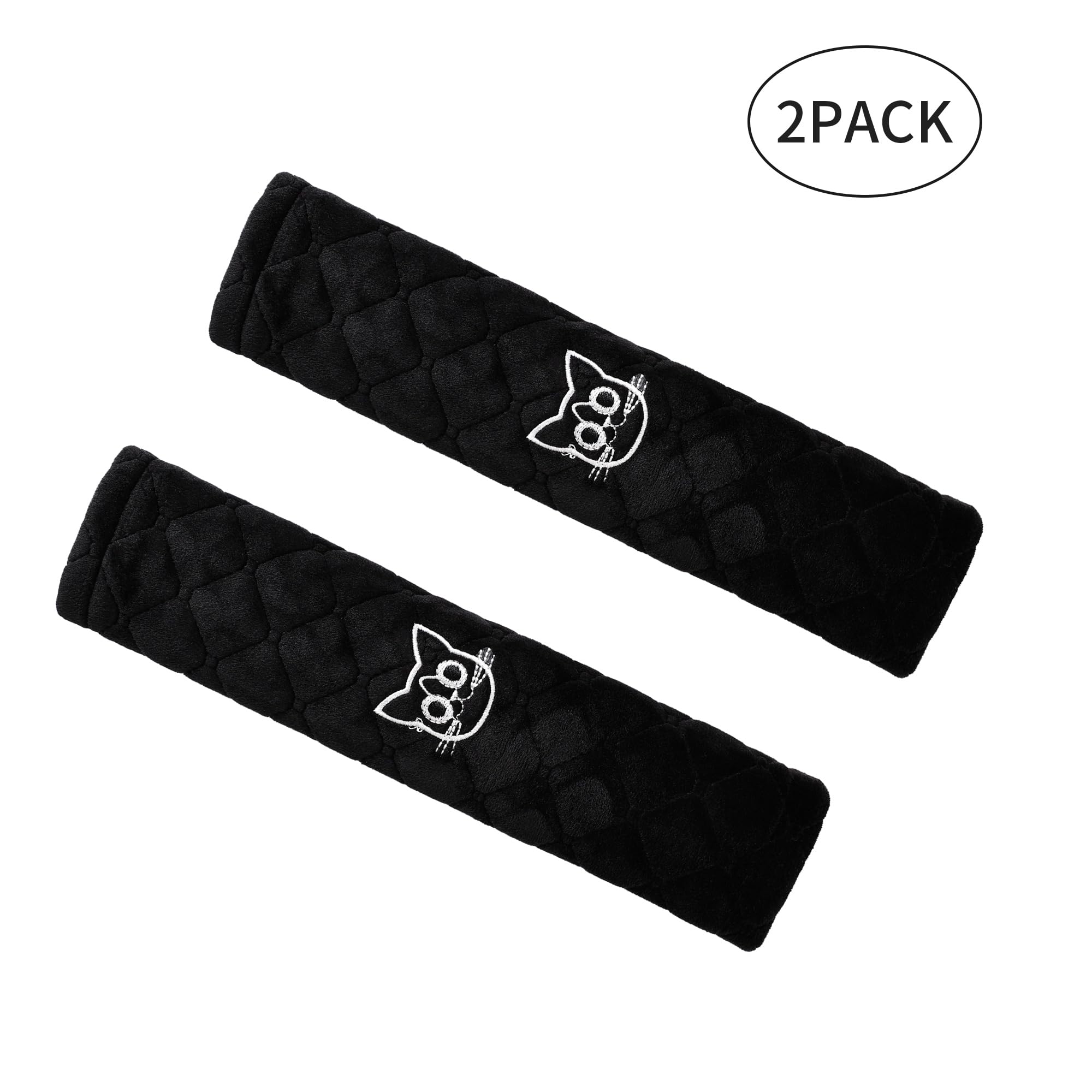 Amooca Soft Auto Seat Belt Cover Seatbelt Shoulder Pad Cushions 2 PCS for a More Comfortable Driving Universal Fit for All Cars and Backpack Black Cat