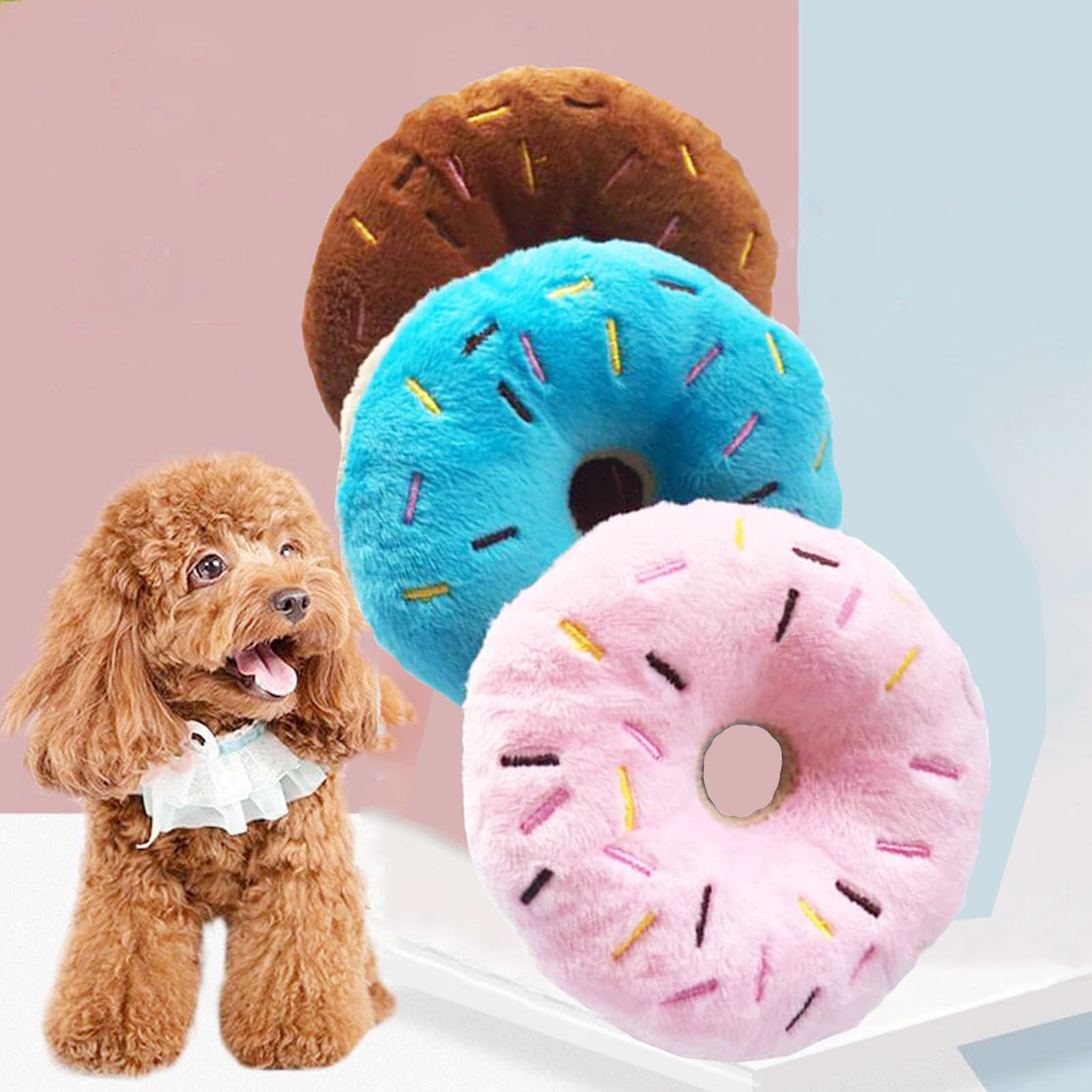 jeeone 1Pcs Donut Dog Toy Squeak Chew Toy Tooth Cleaning Dog Supplies, Bite-Resistant Golden Retriever Teddy Pet, Etc., Dog Training, Sofa Damage Prevention, Donut Pet Toy - Color Randomly