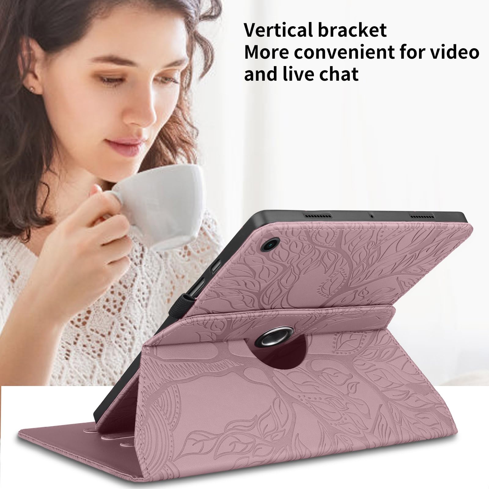 Rotating Case for Samsung Galaxy Tab A8 10.5'' 2022 Case SM-X200/X205 PU Leather Cover Lightweight Flip Stand Shell for Galaxy Tab A8 10.5 inch Tablet-Rose Gold