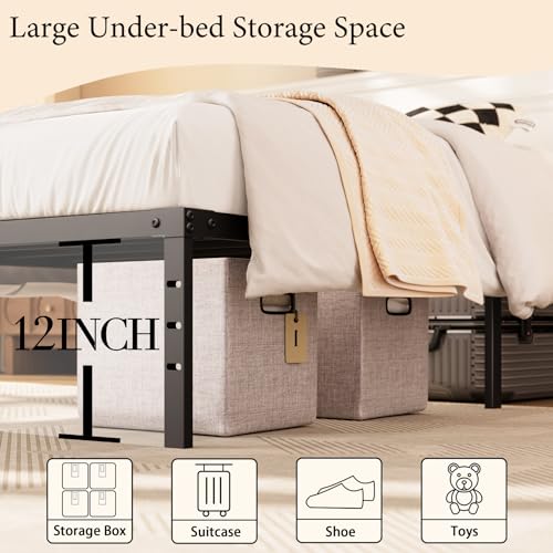 Jebosam Full Size Bed Frame No Box Spring Needed 14 inch Heavy Duty Platform Steel Support 2500 lbs Bed Frame Full Size Easy to Assembly Non-Slip Noise Free Black