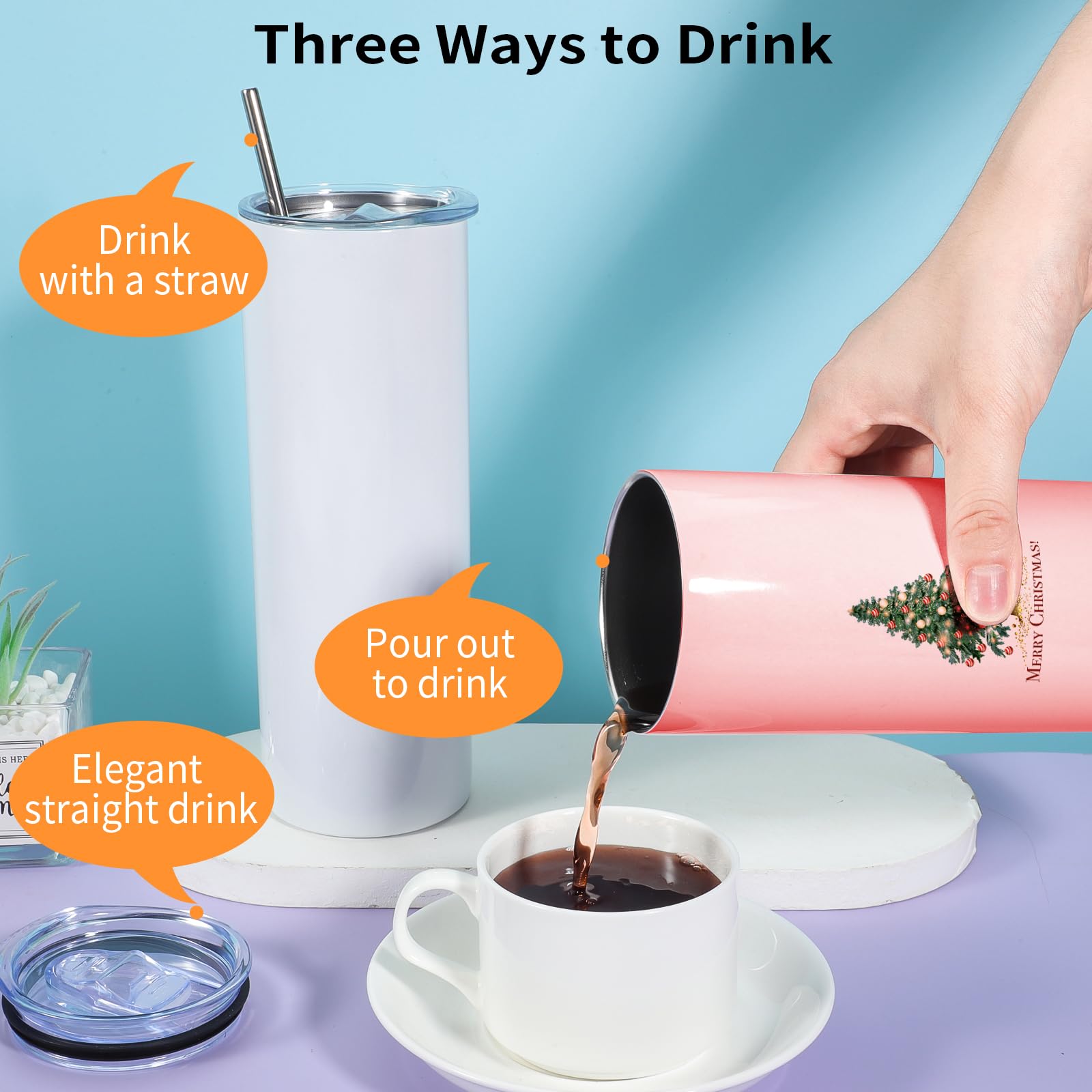 Needbrock Sublimation Tumblers Blank 20oz, 12 Pack Straight Skinny Double-Walled Insulated Tumblers Blank White with Individually Gift, Lids, Straw, Rubber Bottoms