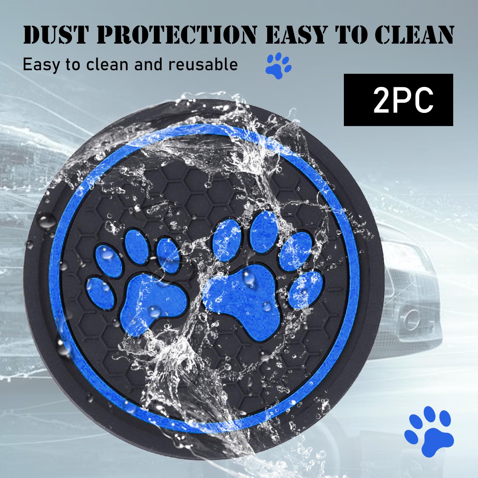 ZKFAR Pack-2 Car Cup Holder Coaster, Silicone Anti Slip Coaster, Dog Paw Car Coaster, Car Interior Accessories, for Most Cars, Trucks, RVs (Blue)