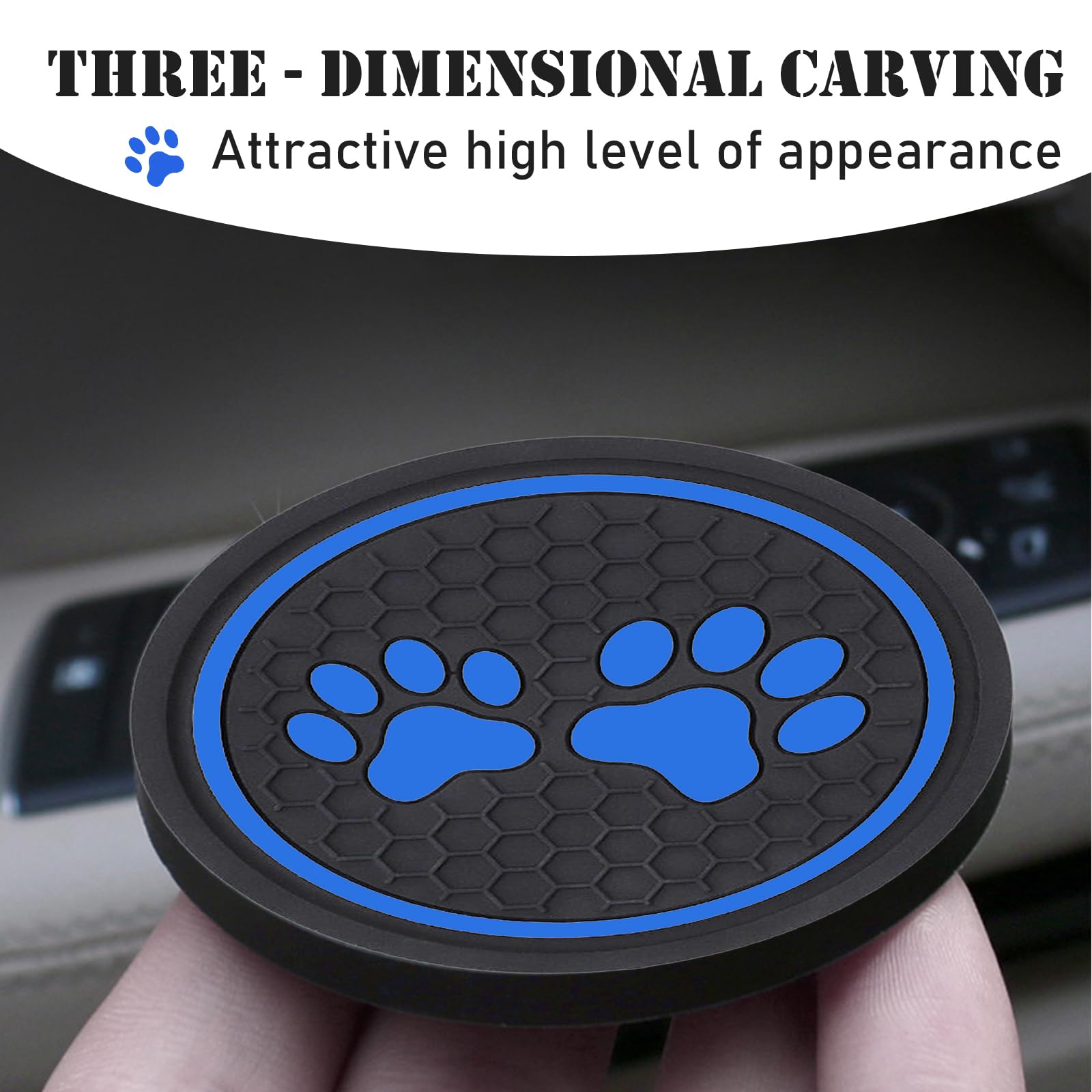 ZKFAR Pack-2 Car Cup Holder Coaster, Silicone Anti Slip Coaster, Dog Paw Car Coaster, Car Interior Accessories, for Most Cars, Trucks, RVs (Blue)