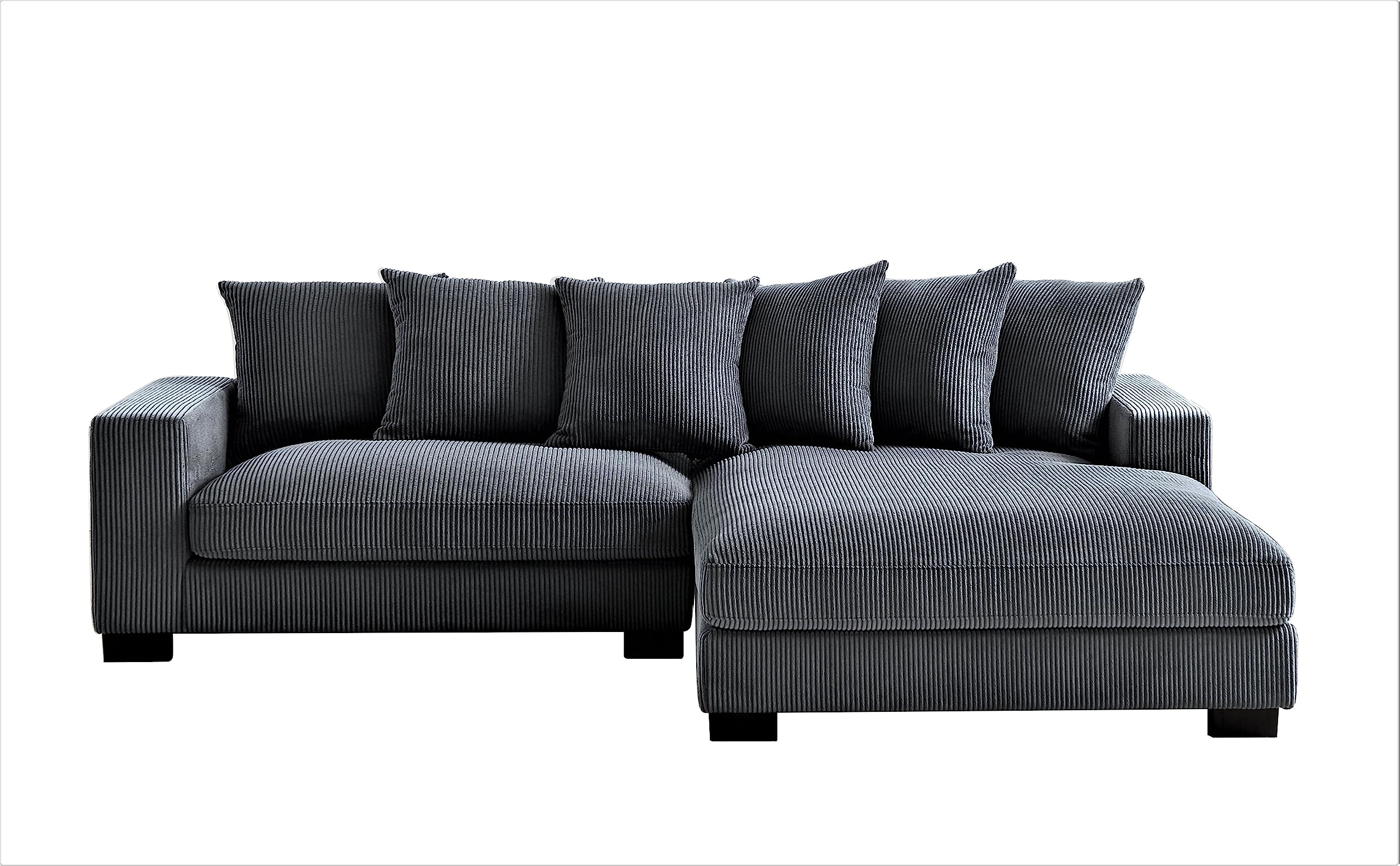 Container Furniture Direct Luxe Oversized Two-Piece Sectional Couches for Living Room, 102.4-Inch L Shaped Sofa with Chaise, Upholstered with Corduroy Fabric, Grey - Right Facing