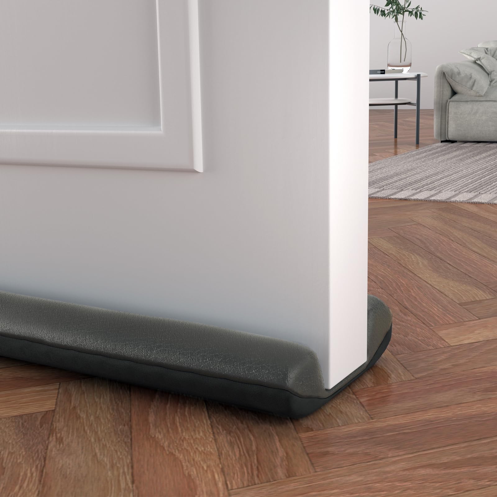 Door Draft Stopper,Leather Door Draft Stoppers for Bottom of Door,Under Door Draft Stopper Weather Stripping,30-36" Adjustable Draft Stopper for Bottom of Door,Door Draft Blocker,Grey