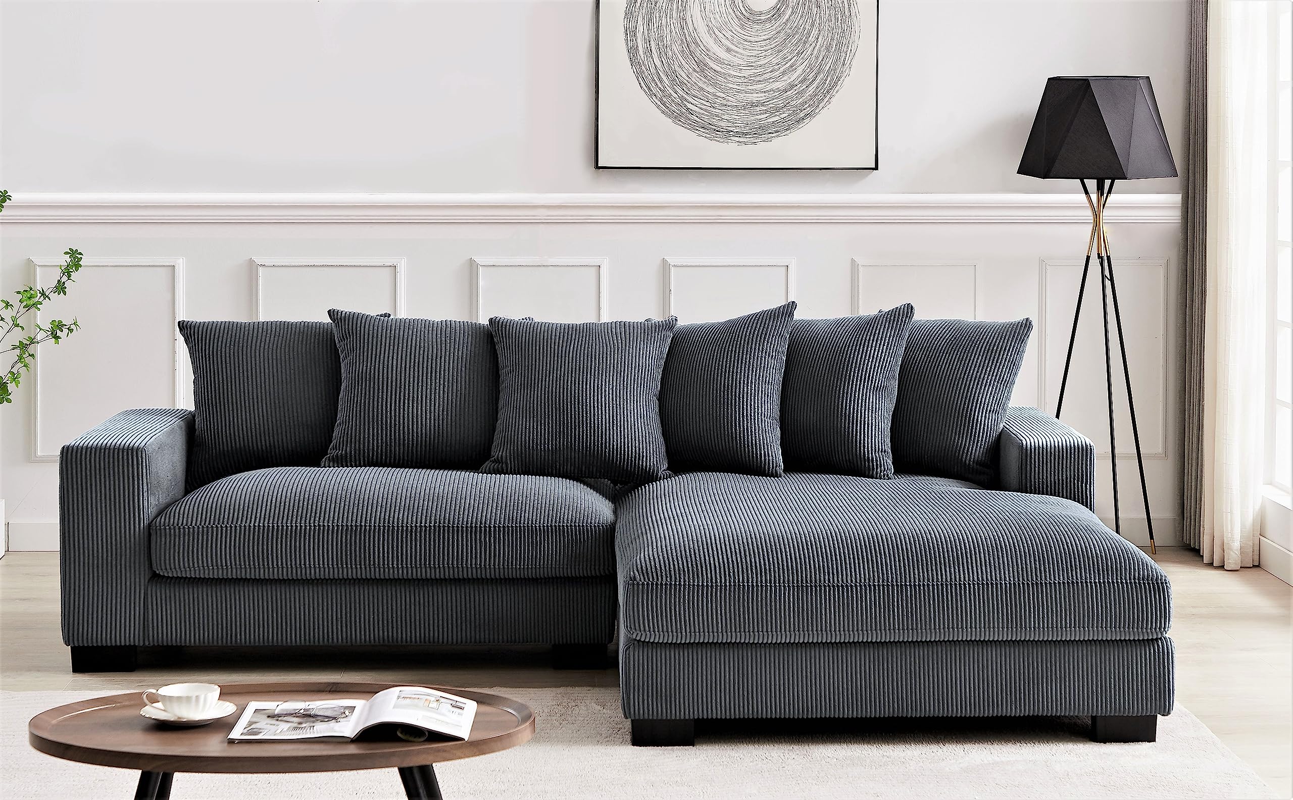 Container Furniture Direct Luxe Oversized Two-Piece Sectional Couches for Living Room, 102.4-Inch L Shaped Sofa with Chaise, Upholstered with Corduroy Fabric, Grey - Right Facing