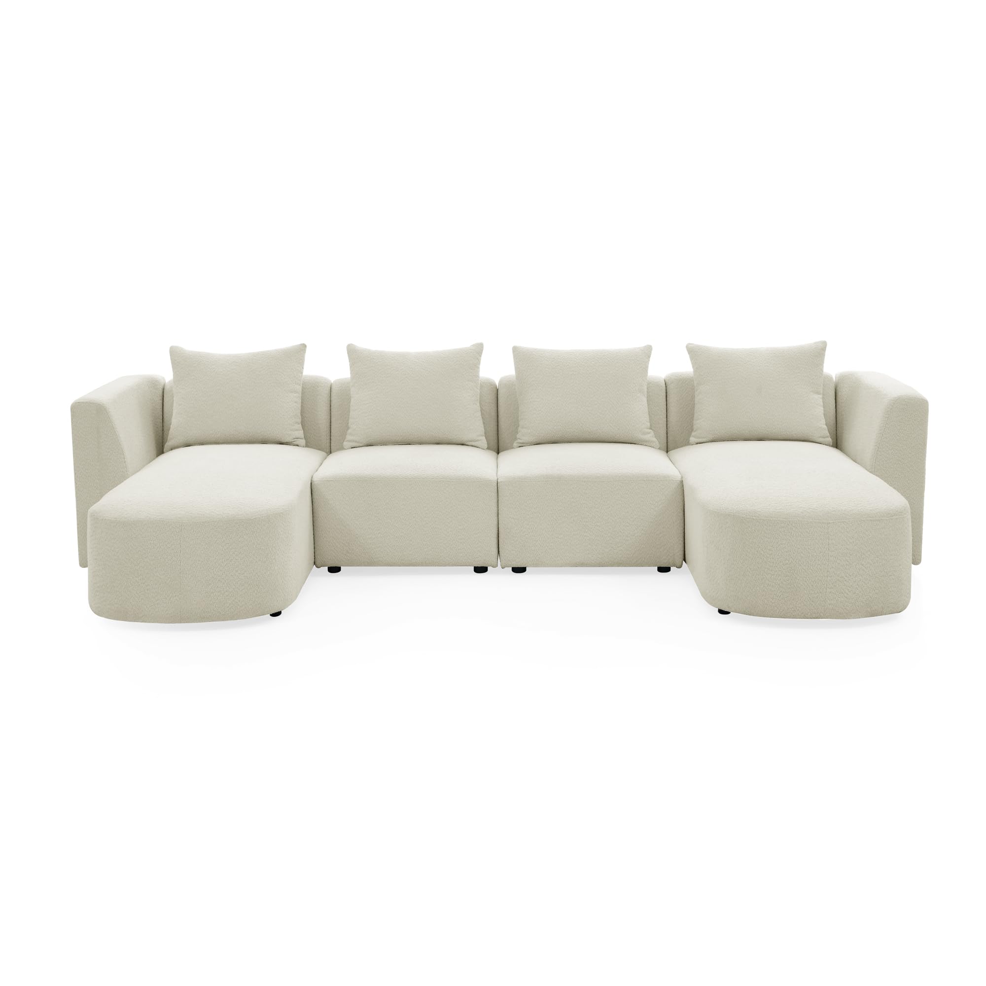 Quarte U Shape Sectional Sofa,Modular Sofa with Two Single Seat, Two Chaises,DIY Combination, Loop Yarn Fabric (Beige/5 Seat)