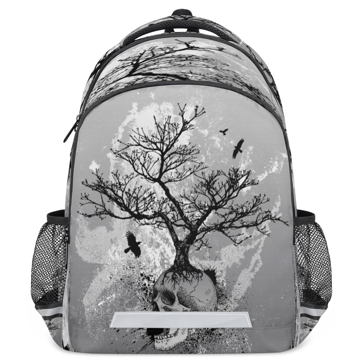 YoCosy Black Bird Grey Gothic Skull Tree Backpack School Bookbag Laptop Purse Casual Daypack for Teen Girls Women Boys Men College Travel