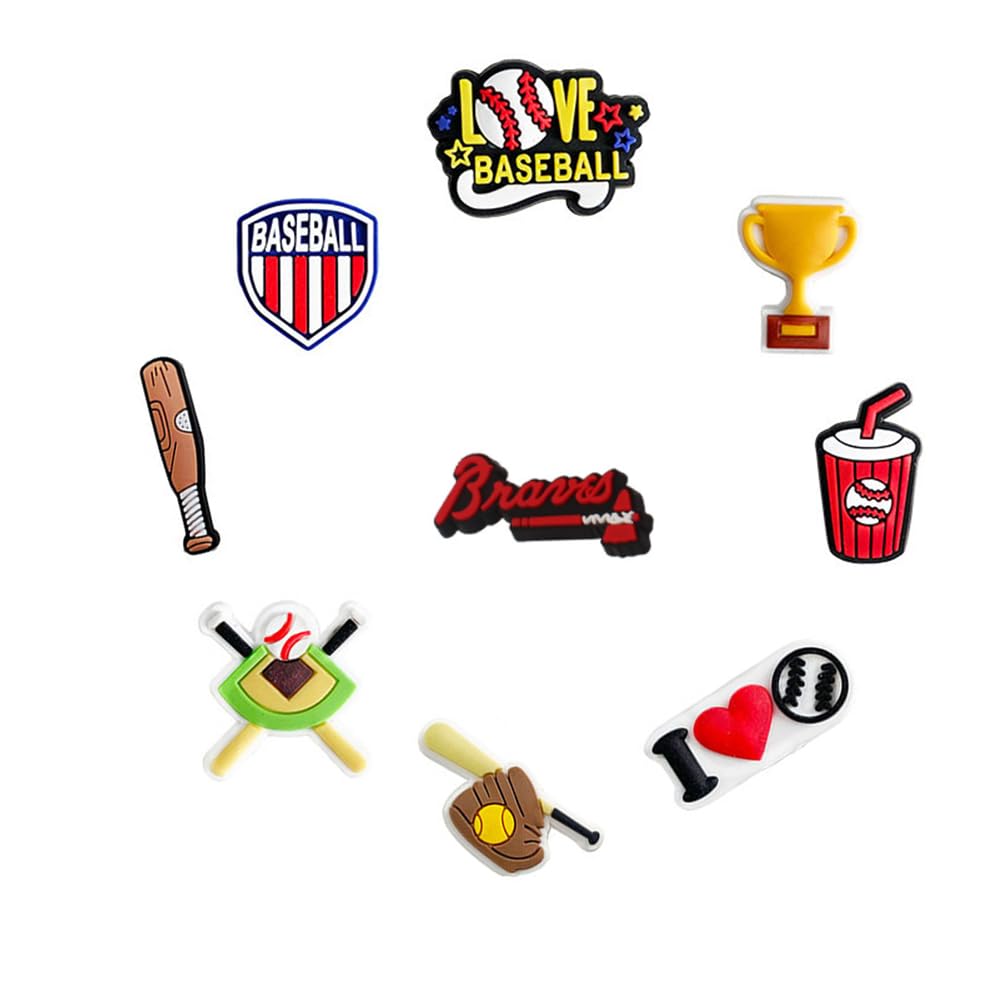 9PC Shoe Charms for crocs clogs Decoration, Team Charms for Braves sports fans