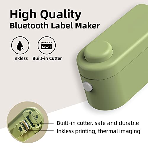 Makeid Label Maker Machine with 3 Tapes (White+ Green+ Transparent) 3/5 inch or 16mm USB Rechargeable Thermal Label Printer for Android iOS Cute Fonts Emoji Stickers Fast and Easy, Green