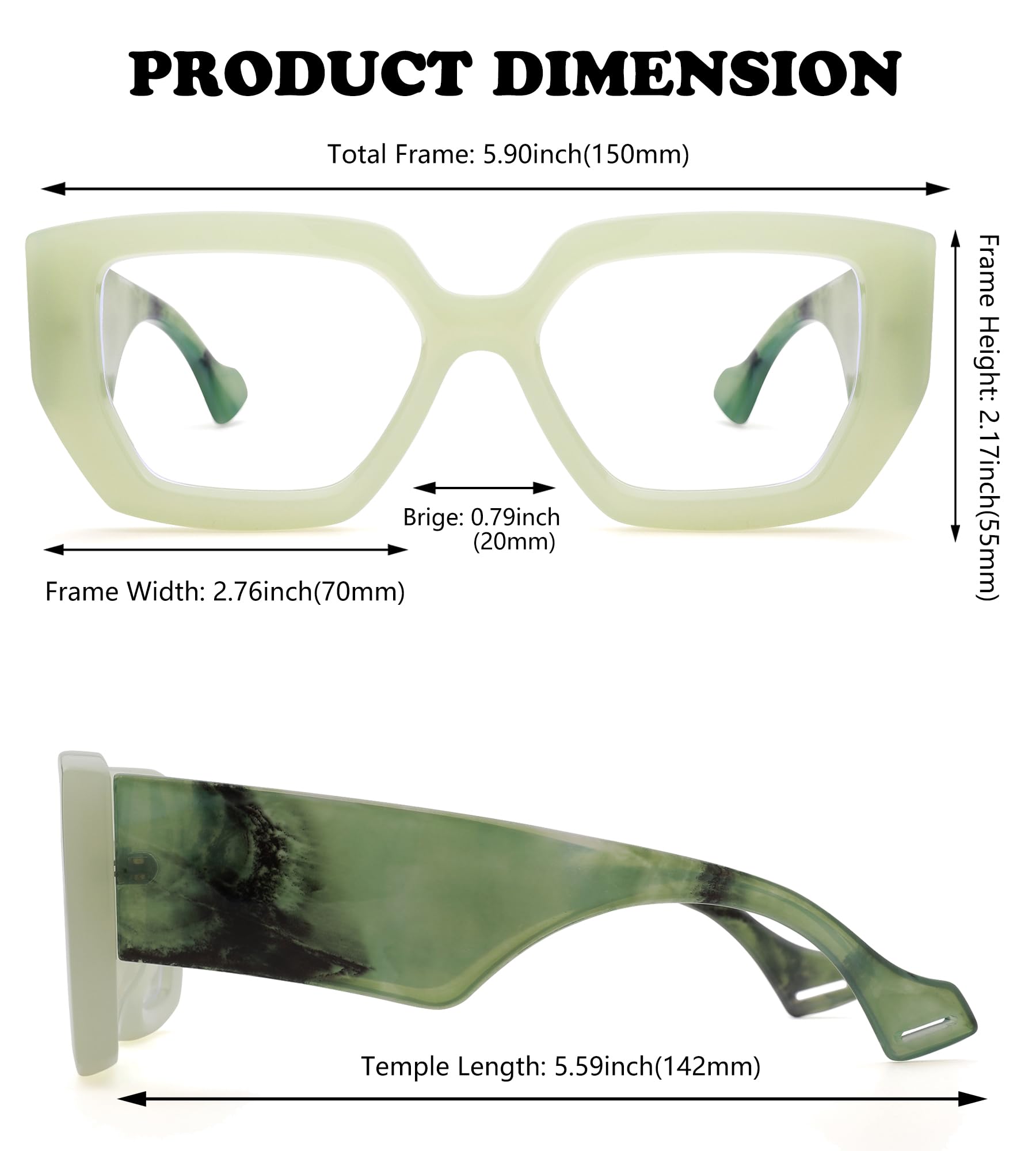 NULOOQ Blue Light Glasses for Women – Fashion Thick Frame Square Oversized Computer Eyeglasses (Light Green/Green)
