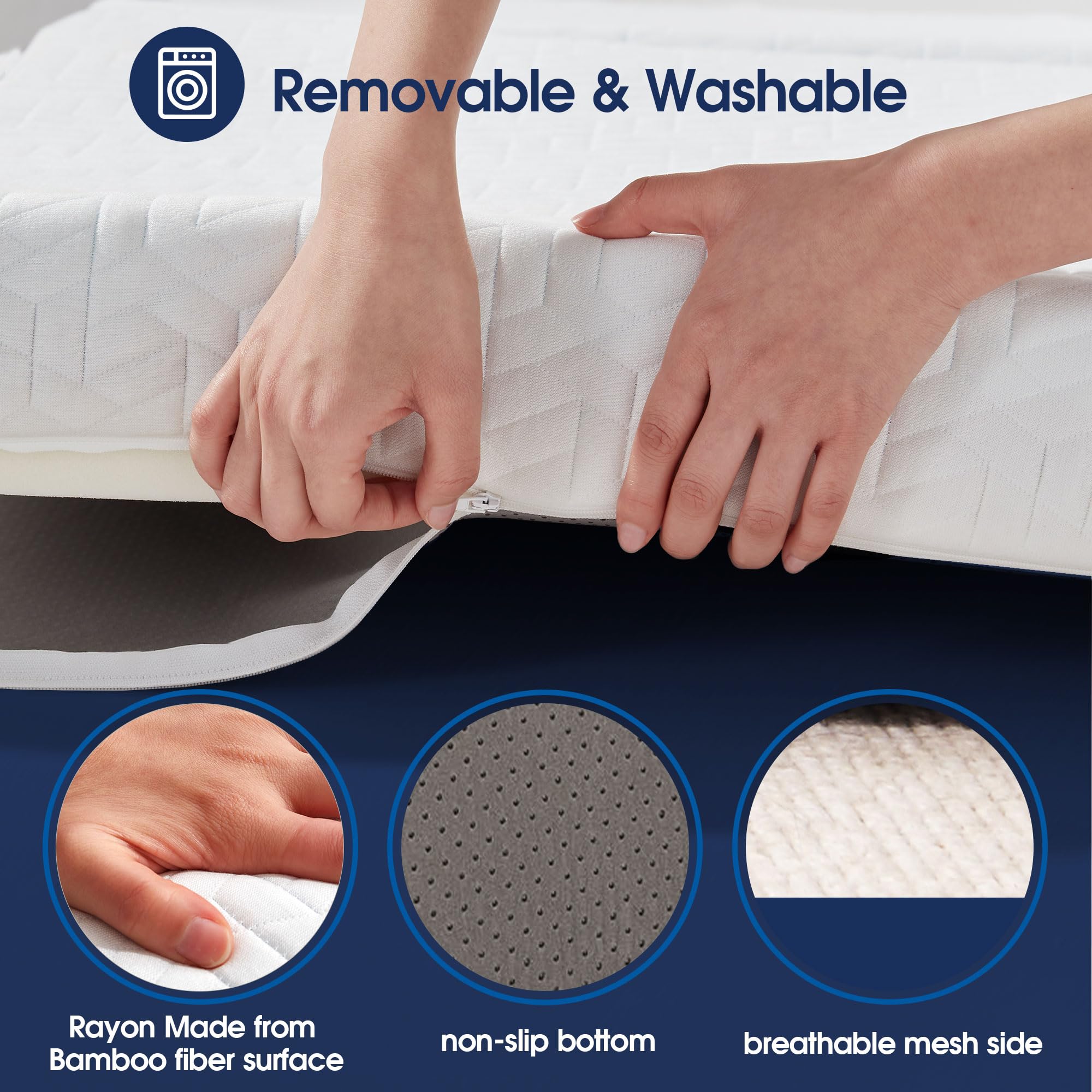 BedLuxury 3 Inch Twin Size Foldable Memory Foam Topper Portable Floor Guest Bed with Removable Cover