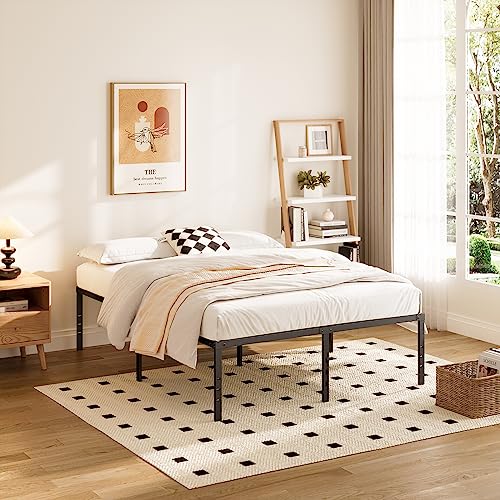Full Size Bed Frame, 18-Inch Tall Heavy-Duty Platform with Under-Bed Storage, Sturdy Metal Bed Frame for Mattress Support, No Box Spring Needed, Quiet Design, Easy Assembly, Black