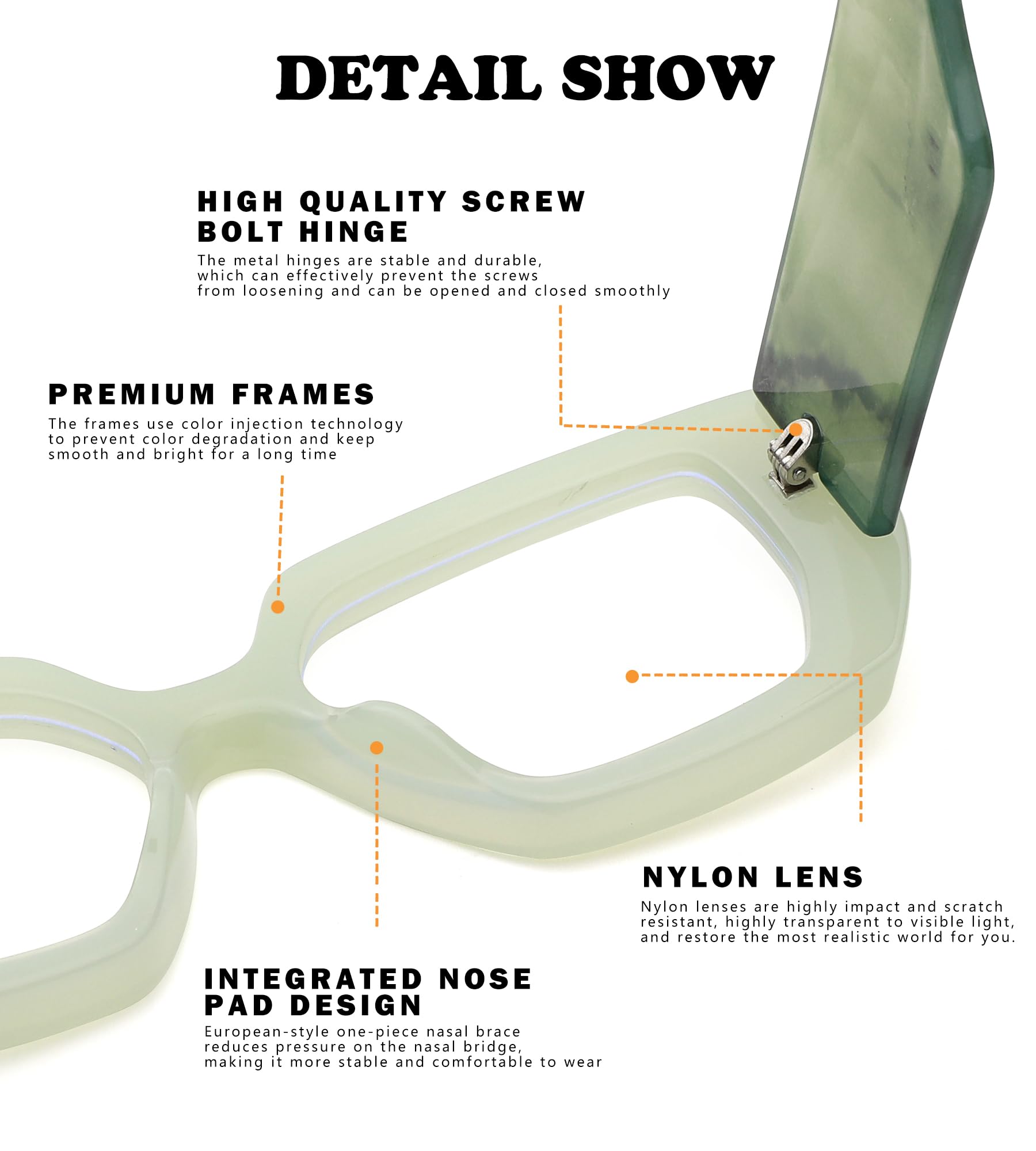 NULOOQ Blue Light Glasses for Women – Fashion Thick Frame Square Oversized Computer Eyeglasses (Light Green/Green)