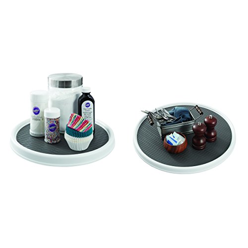 Copco 5220594 Non-Skid Pantry Cabinet Lazy Susan Turntable, 12-Inch and 18-Inch, White/Gray, 2-Pack