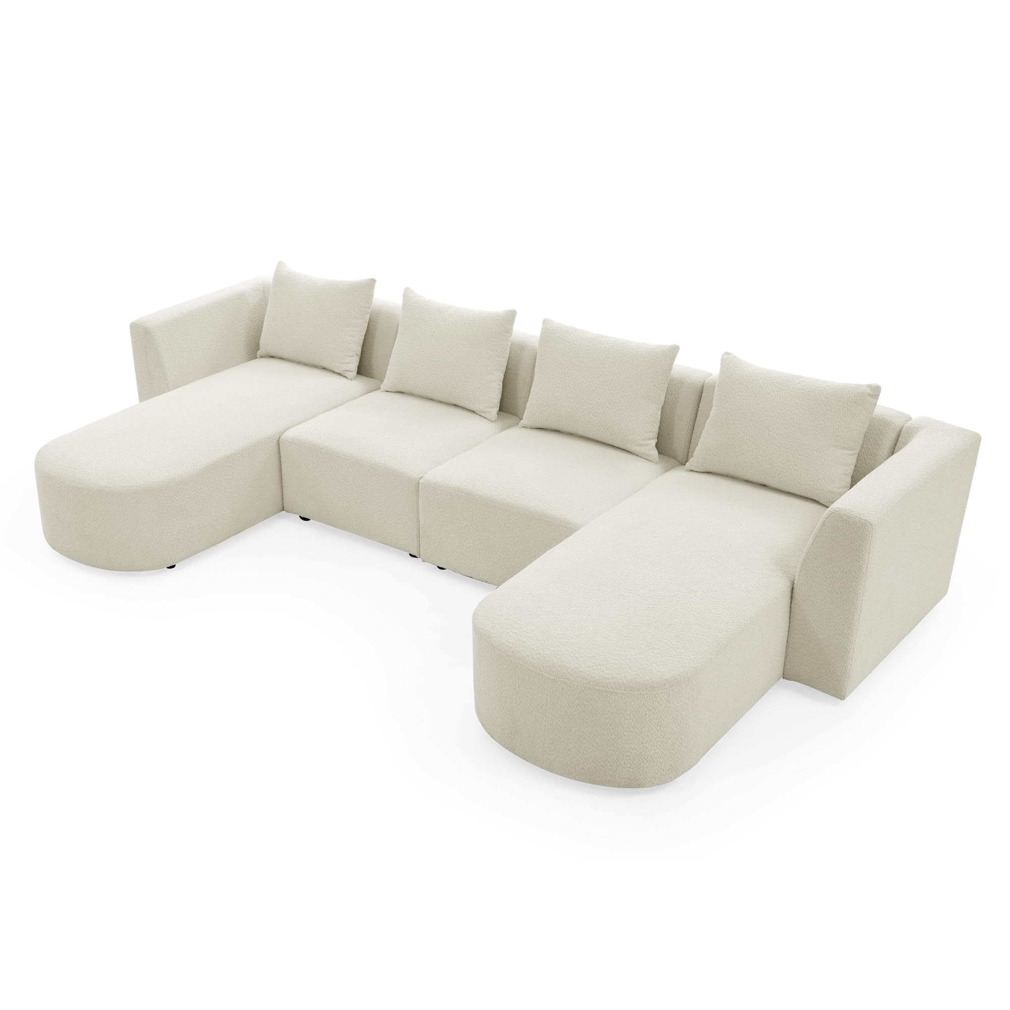 Quarte U Shape Sectional Sofa,Modular Sofa with Two Single Seat, Two Chaises,DIY Combination, Loop Yarn Fabric (Beige/5 Seat)