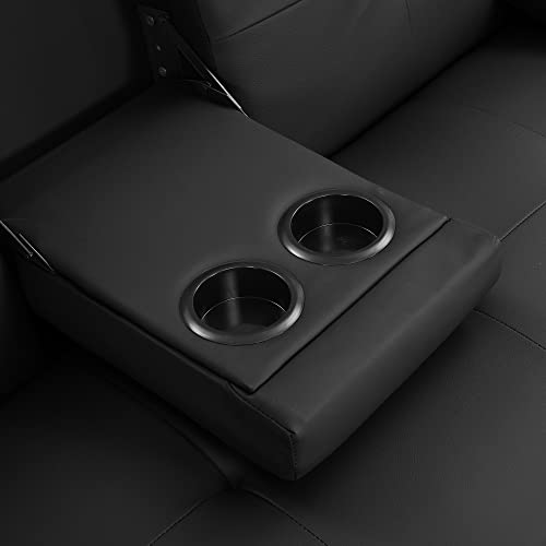 FULife Futon Sofa Convertible Sleeper Couch Bed Daybed Loveseat, Folding Recliner with 2 Cup Holders, Metal Legs, Removable Soft Pillow-Top Armrest for Living Room Small Place, Black PU Leather 66.1"w
