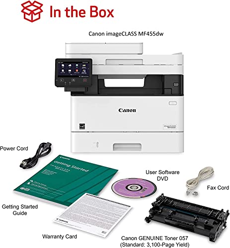 Canon imageCLASS MF455dw Wireless Monochrome All-in-One Laser Printer, Print&Copy&Scan&Fax, Duplex Printing, 40ppm, 600 x 600 dpi, 5" Color Touchscreen Display, Bundle with Lanbertent Printer Cable