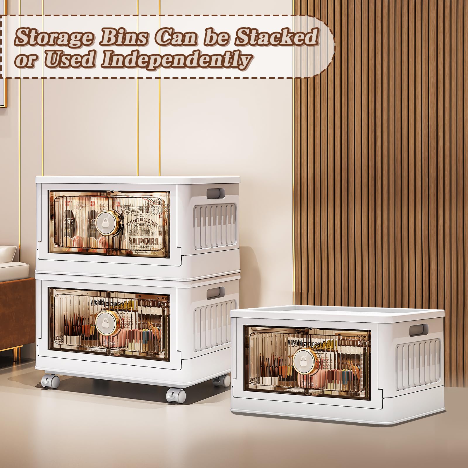 DAILOU Stackable Storage Bins with Lids Collapsible Storage Box Clear Plastic Foldable 8.4 Gal Containers for Clothes, Books, Cabinets with Doors for Dorm, Bedroom, Office, Closet 3 Packs