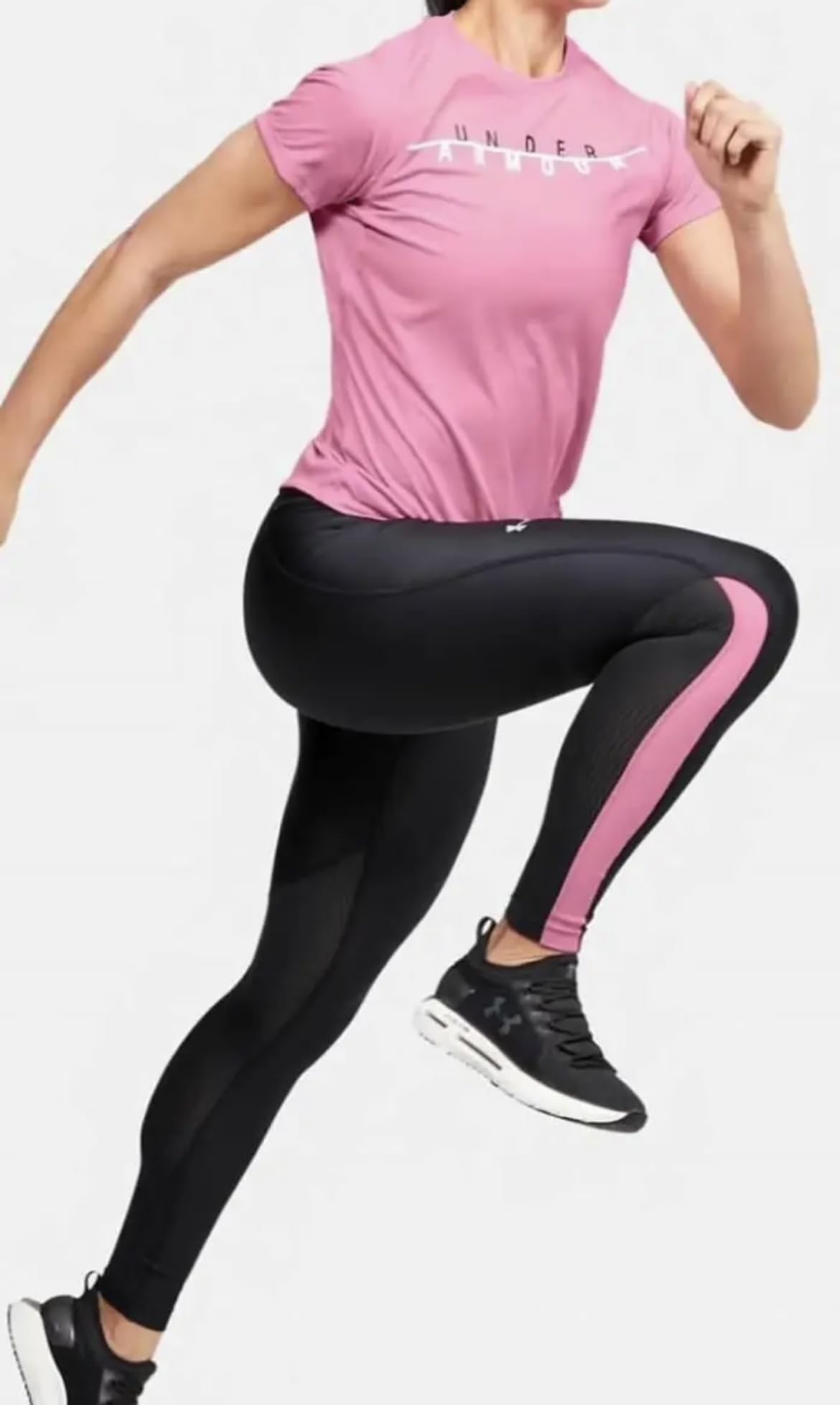 Under Armour UA HeatGear Women's Black Pink Mileage Full Length Compression Legging Active Pant (as1, Alpha, l, Regular, Regular)