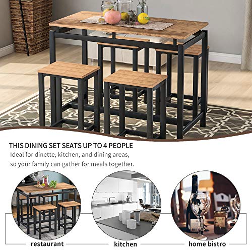 LCH 5-Piece Counter Height, Industrial Dining, Small Space Chairs, Kitchen Table Set for 4 Persons (Brown)