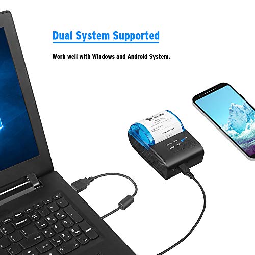 MUNBYN 58mm Bluetooth Receipt Printer, Mobile Wireless Receipt Printer Large Paper Warehouse BT 4.0 Thermal Printer, Portable 58mm Personal Bill POS Receipt Printer, for Android Windows, Do not Square