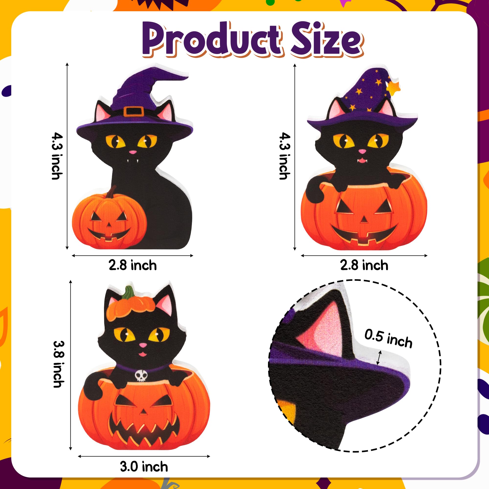 JAPBOR 3Pcs Halloween Wooden Centerpieces Table Decorations, Witch Hat Black Cat Pumpkin Tiered Tray Set Desk Decor, Happy Fall Halloween Party Themed Sign Wood Block Tabletop Décor for Home Kitchen