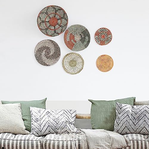 EFLAL Woven Wall Basket Decoration, Woven Basket Rattan Wall Decoration, Bohemian Style Wall Basket for Wall Decoration, Round Natural Handmade sea Grass Woven Basket