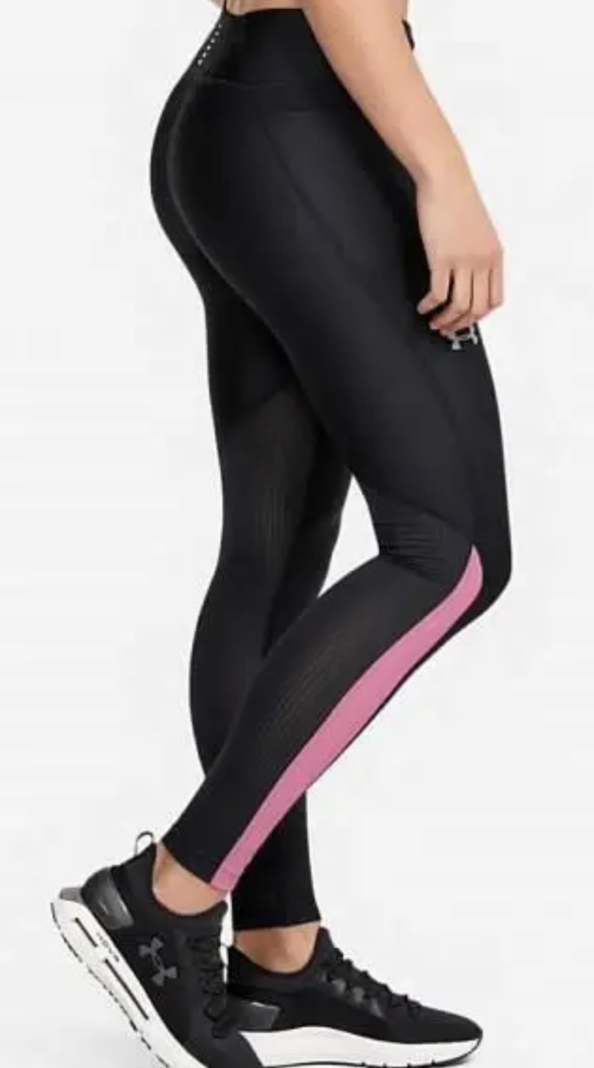 Under Armour UA HeatGear Women's Black Pink Mileage Full Length Compression Legging Active Pant (as1, Alpha, l, Regular, Regular)