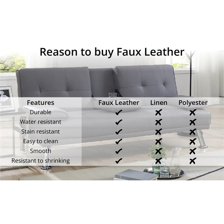 Space-Saving Design: Convertible Futon Sofa Bed, Versatile Comfort - Sturdy Build Modern Faux Leather Futon Couch - Low-Maintenance Upholstery - Customizable Positions - Easy Assembly - Black
