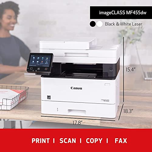 Canon imageCLASS MF455dw Wireless Monochrome All-in-One Laser Printer, Print&Copy&Scan&Fax, Duplex Printing, 40ppm, 600 x 600 dpi, 5" Color Touchscreen Display, Bundle with Lanbertent Printer Cable