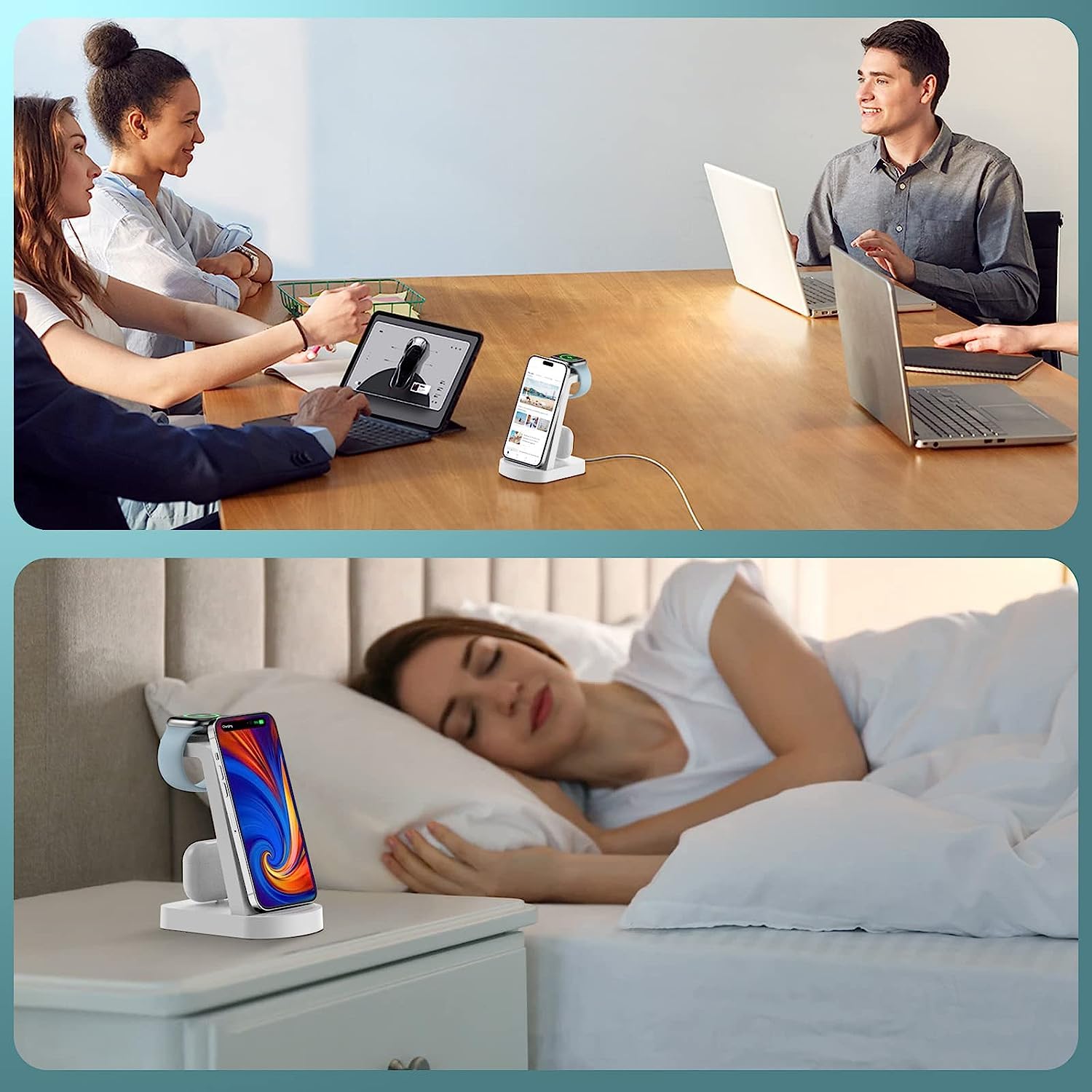 VIGROS Wireless Charging Station - 3 in 1 Wireless Charger for iPhone 14/13 Pro/13/12/11 Pro Max/X/Xs/8/8 Plus,Wireless Charging Stand Dock for Apple Watch Series AirPods 3/2/1/pro, with Adaptor