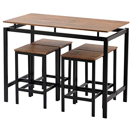 LCH 5-Piece Counter Height, Industrial Dining, Small Space Chairs, Kitchen Table Set for 4 Persons (Brown)