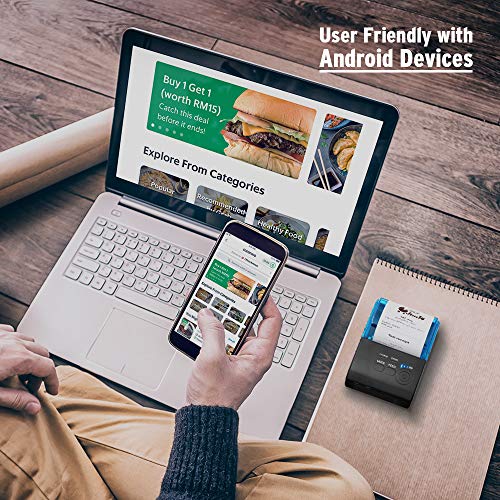 MUNBYN 58mm Bluetooth Receipt Printer, Mobile Wireless Receipt Printer Large Paper Warehouse BT 4.0 Thermal Printer, Portable 58mm Personal Bill POS Receipt Printer, for Android Windows, Do not Square