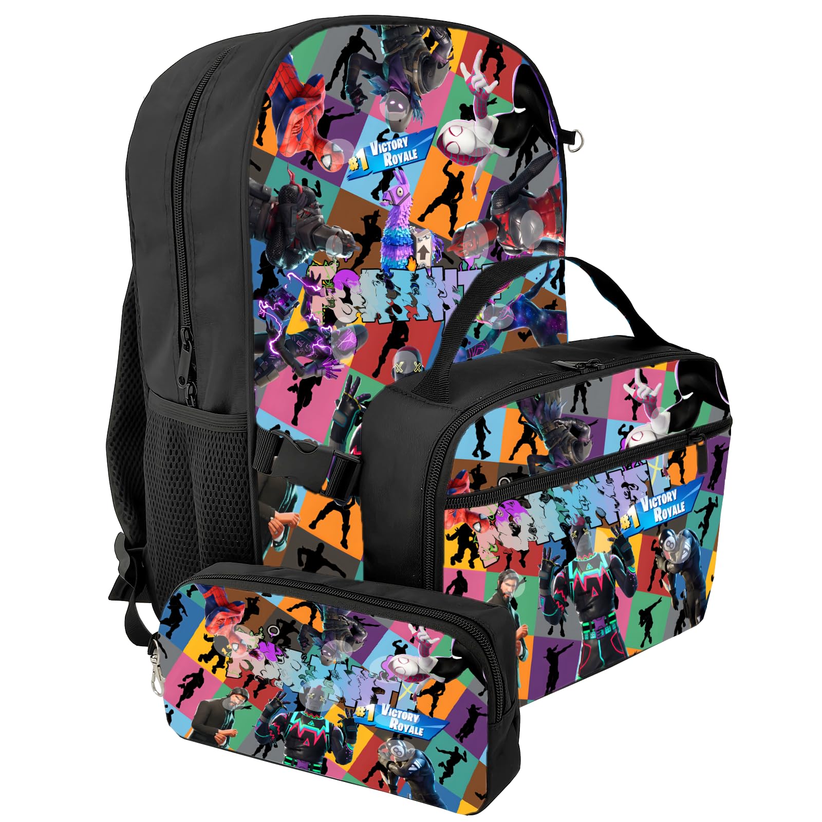 Qxohuow Anime Game Backpacks Schoolbag Set with Lunch Box and Pencilcase for Boys Girls 17 inches 3#