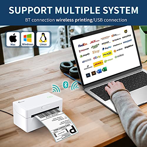 Label Printer - 180mm/s Wireless Shipping Label Printer, 4×6 Commercial Direct Thermal Label Printer for Shipping Packages, Label Maker, Compatible with USPS, UPS, Support BT (Contact CS for Driver)