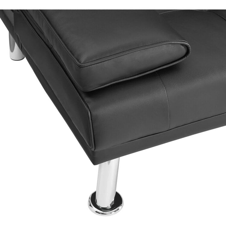 Space-Saving Design: Convertible Futon Sofa Bed, Versatile Comfort - Sturdy Build Modern Faux Leather Futon Couch - Low-Maintenance Upholstery - Customizable Positions - Easy Assembly - Black