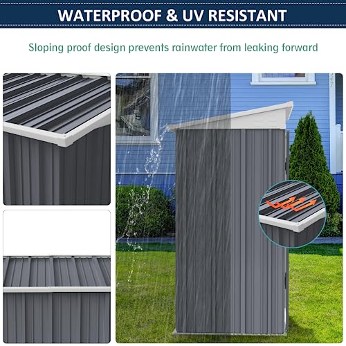 Outdoor Storage Shed, Amopatio Heavy Duty Galvanized Metal Garden Shed Backyard Storage Shed Outside Tool Storage Shed House (5' x 3', Grey)