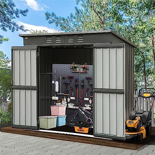 FRANSOUL Metal Outdoor Tool Storage Garden Shed 6.27x4.51ft with Sloping Roof Galvanized Steel Frame Anti-Corrosion Tool Storage Room with Latches and Door for Balcony, Black