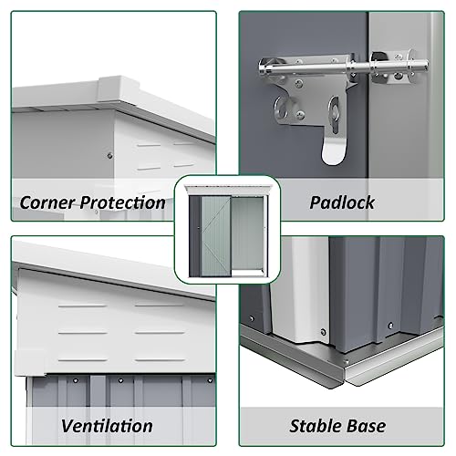 Outdoor Storage Shed, Amopatio Heavy Duty Galvanized Metal Garden Shed Backyard Storage Shed Outside Tool Storage Shed House (5' x 3', Grey)