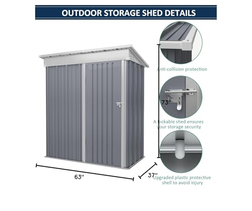 Outdoor Storage Shed, Amopatio Heavy Duty Galvanized Metal Garden Shed Backyard Storage Shed Outside Tool Storage Shed House (5' x 3', Grey)