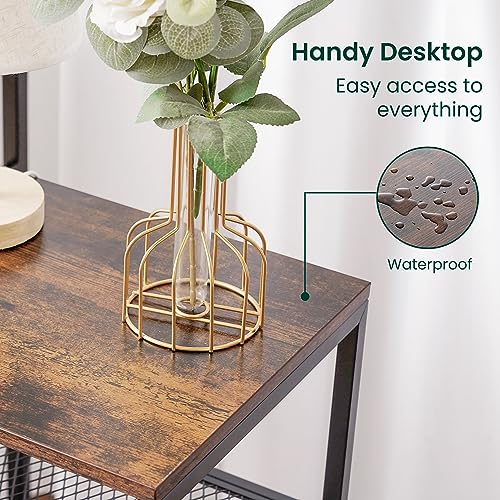 Yifeel Side Table Set of 2, 3 Tier End Table with Storage, Tall Telephone Table, Night Stand for Small Spaces, Sturdy Metal Frame, Living Room, Bedroom, Rustic Brown and Black JET001NSR2