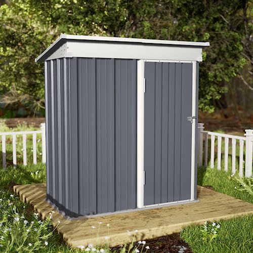 Outdoor Storage Shed, Amopatio Heavy Duty Galvanized Metal Garden Shed Backyard Storage Shed Outside Tool Storage Shed House (5' x 3', Grey)