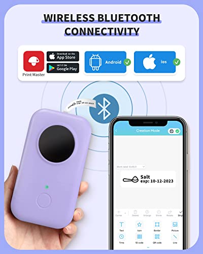 Phomemo D30 Label Maker Machine with 1 White Tape 0.47" and 3 Tape 0.47" Stationery Pattern, Portable Bluetooth Label Printer, Small Smart Phone Handheld Sticker Mini Labeler