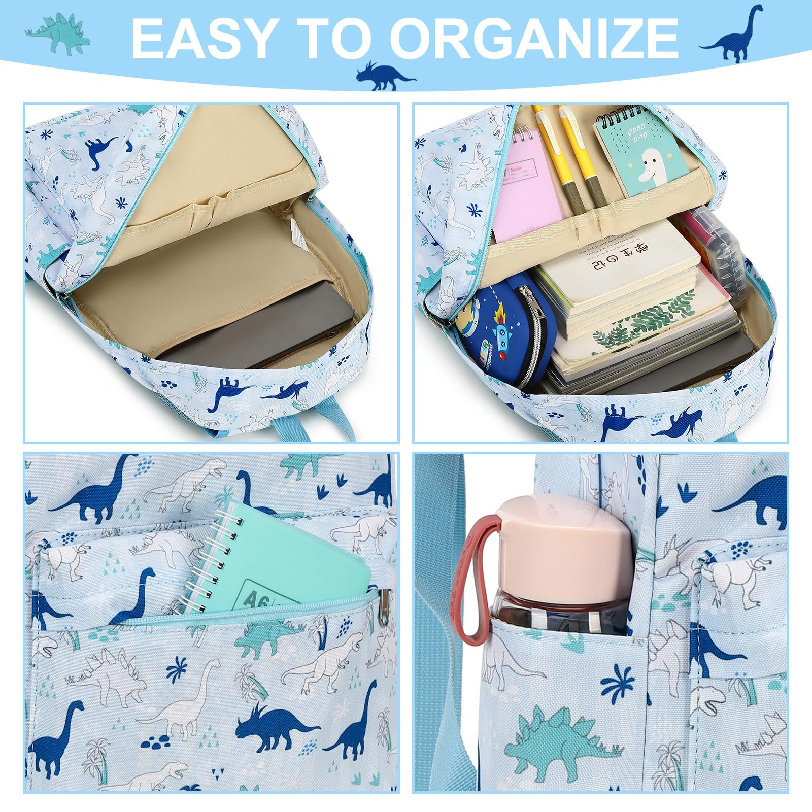 LOIDOU Kids Backpack Boys Preschool Kindergarten Elementary School Backpacks with Lunch Box Dinosaur Kids School Bags BookBag Set